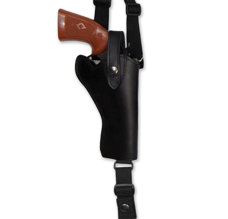 Black Leather Vertical Shoulder Holster for Revolvers – Webbing Harnes