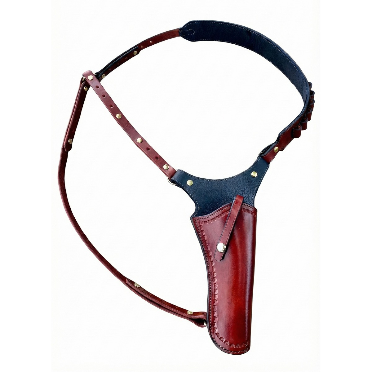 Western Leather Chest Shoulder Holster Rig with Ammo Loops (Brown)