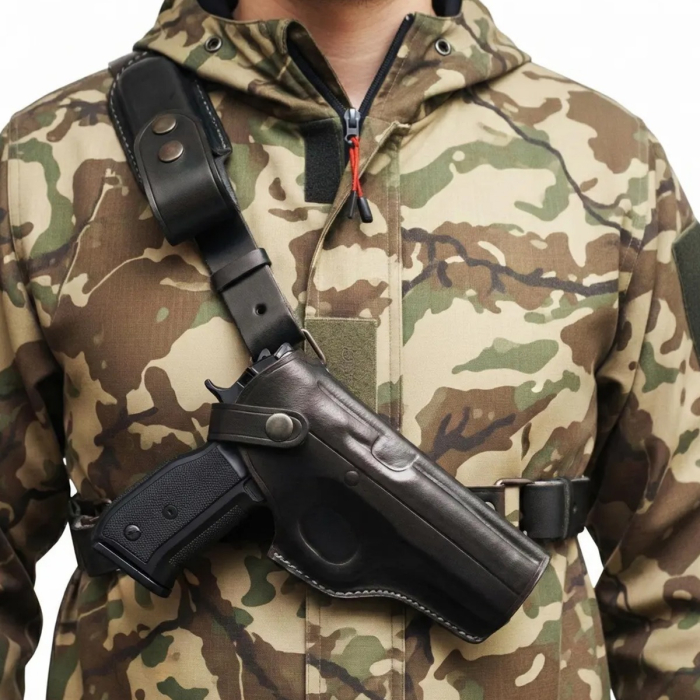 Black Leather Chest Holster for CZ 75B, SP-01, P-07 & Shadow 2